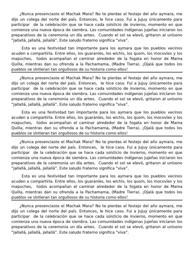 Celebración del Machak Mara Aymara | PDF | Pueblos Indígenas de las ...