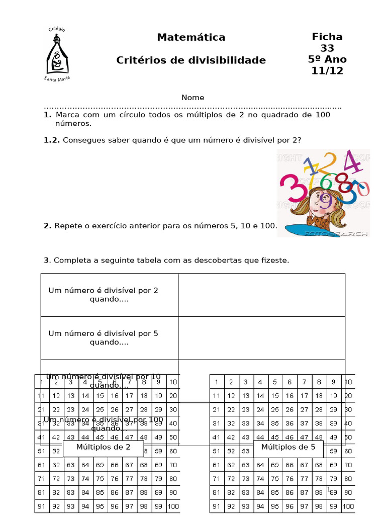 Ficha 33 - Critérios de Divisibilidade | PDF