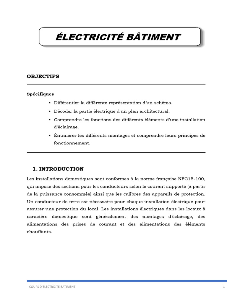 Cours d'Électricité Bâtiment PDF | PDF | Électricité domestique ...