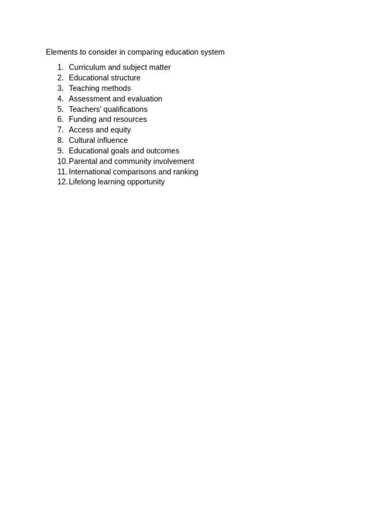 Elements To Consider in Comparing Education System | PDF