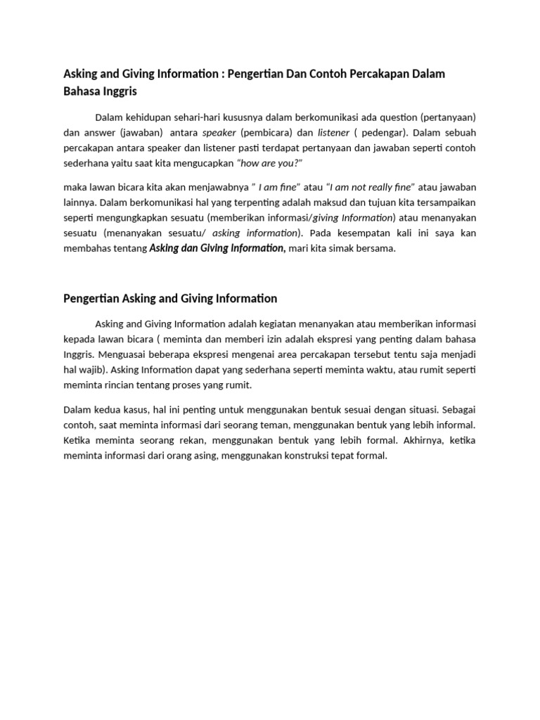 Asking and Giving Information Material | PDF