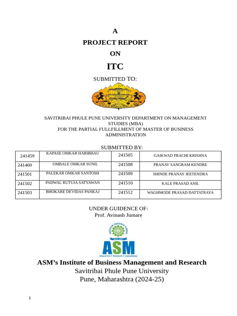 ITC Project Report for MBA Studies | PDF | Recruitment | Brand