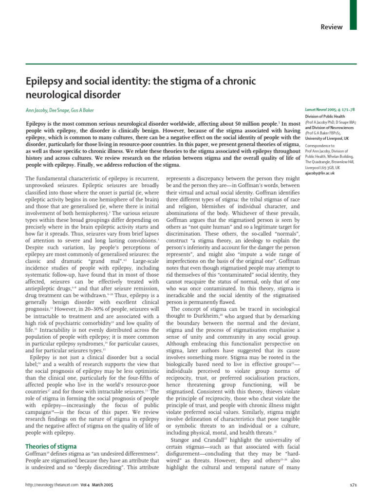 Epilepsy and Social Identity - The Stigma of A Chronic | PDF | Social ...