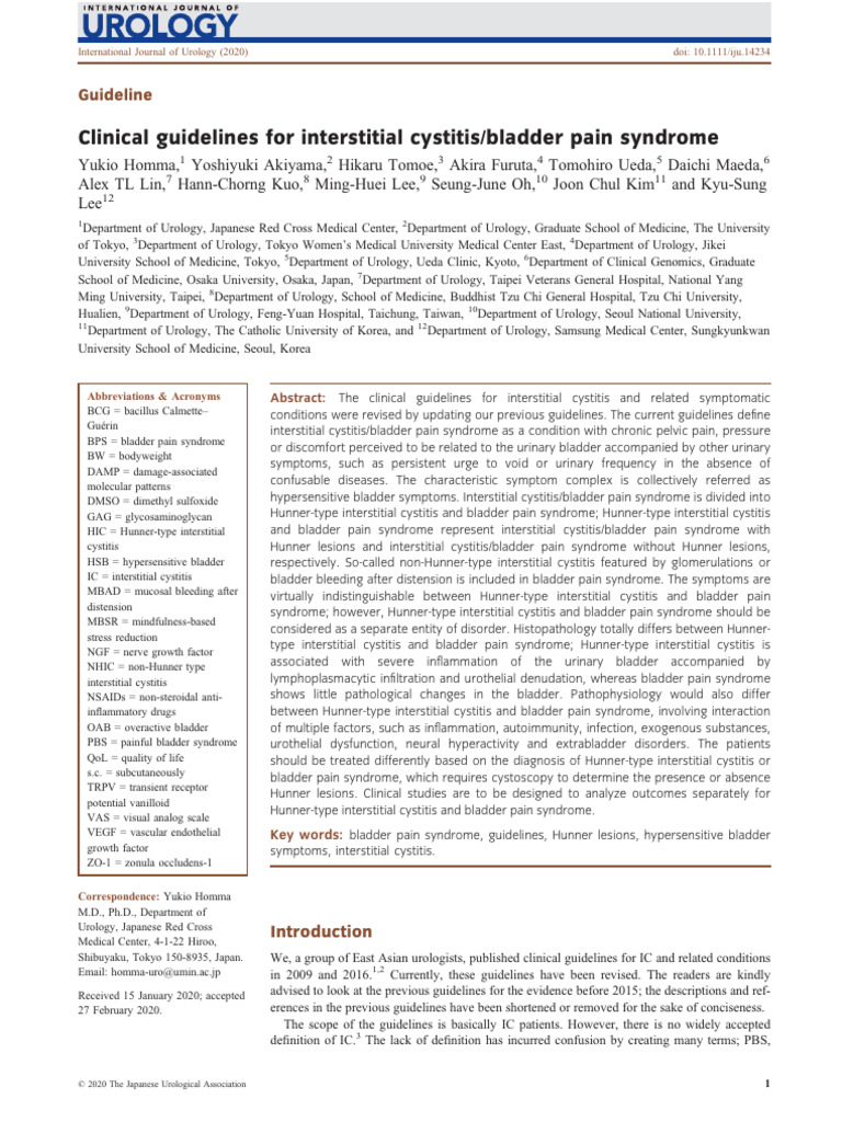 Clinical Guidelines For Interstitial Cystitis - Bladder Pain Syndrome ...