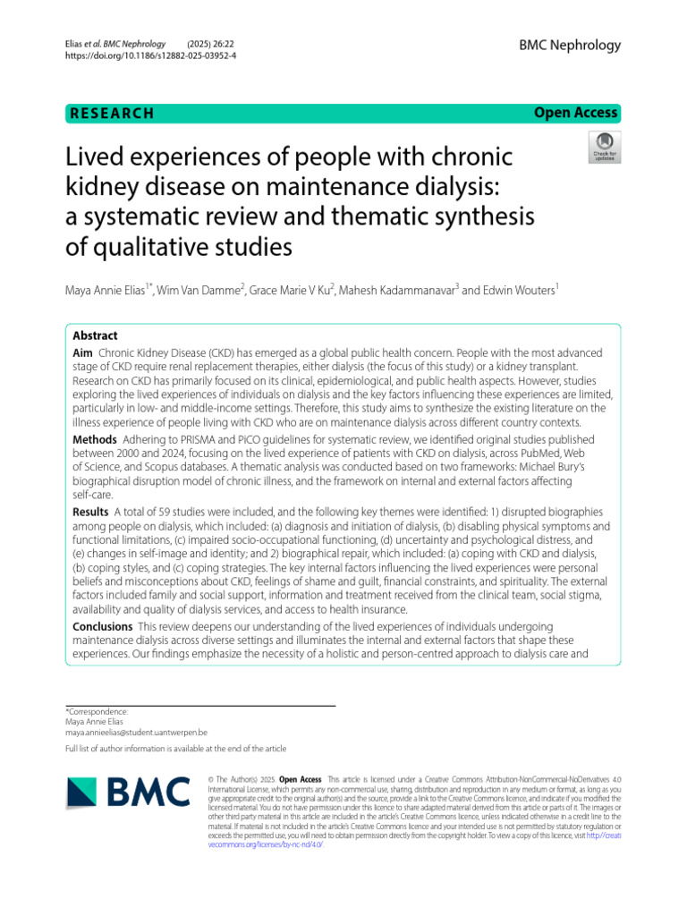 Lived Experiences of People With Chronic | PDF | Chronic Kidney Disease ...