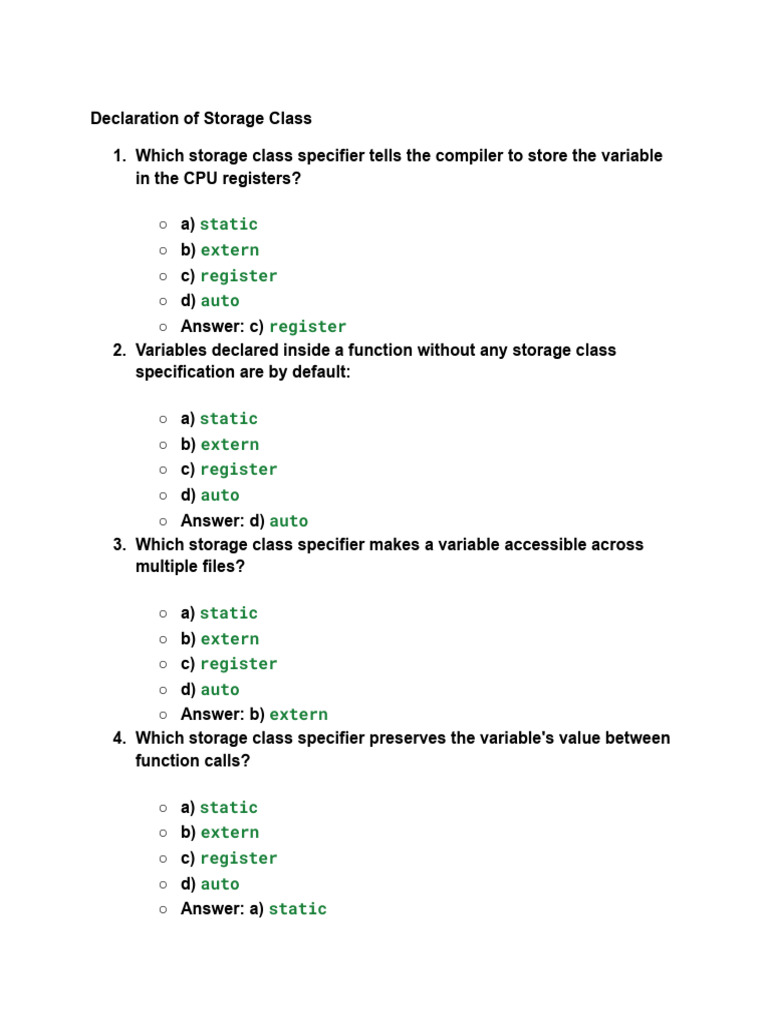 Declaration of Storage Class in c | PDF