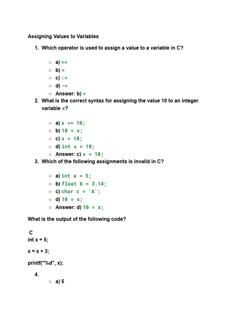 Assigning Values To Variables | PDF