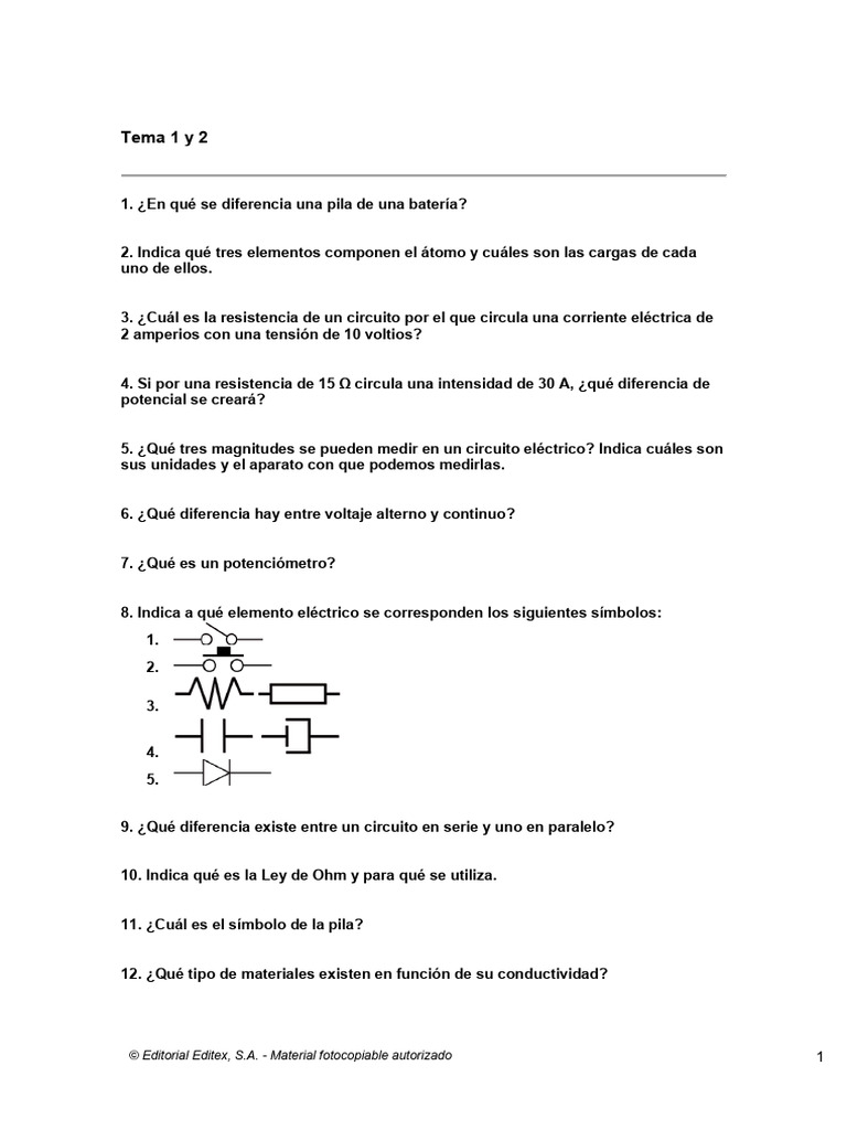 Examen t1 y t2 | PDF | Resistencia Eléctrica y Conductancia | voltaje