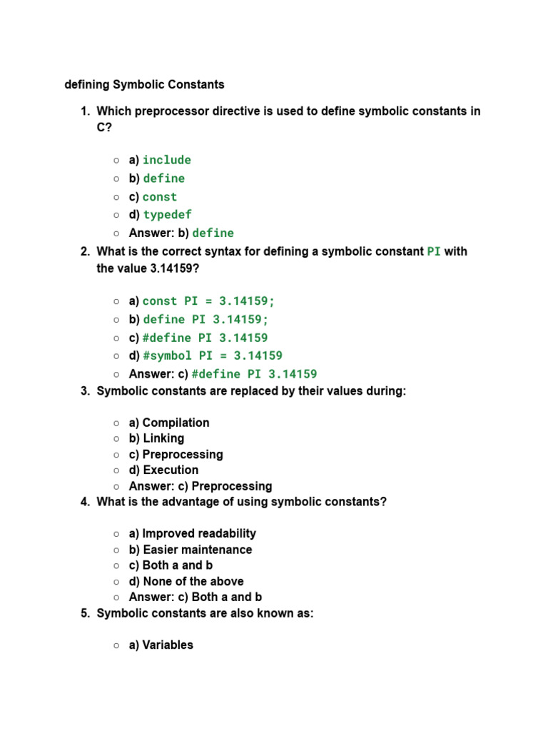 Defining Symbolic Constants | PDF