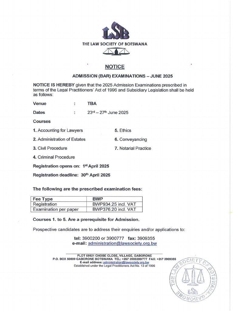 Notice - Bar Examinations June 2025 | PDF