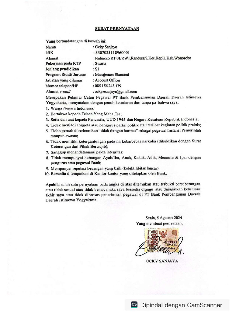 Lamaran Kerja Form CV Dan Surat Pernyata - Compressed | PDF