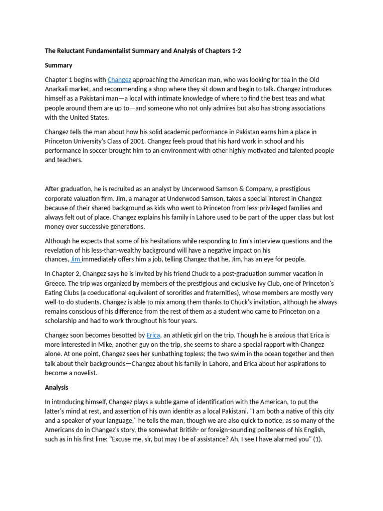 The Reluctant Fundamentalist Summary and Analysis of Chapters 1 | PDF