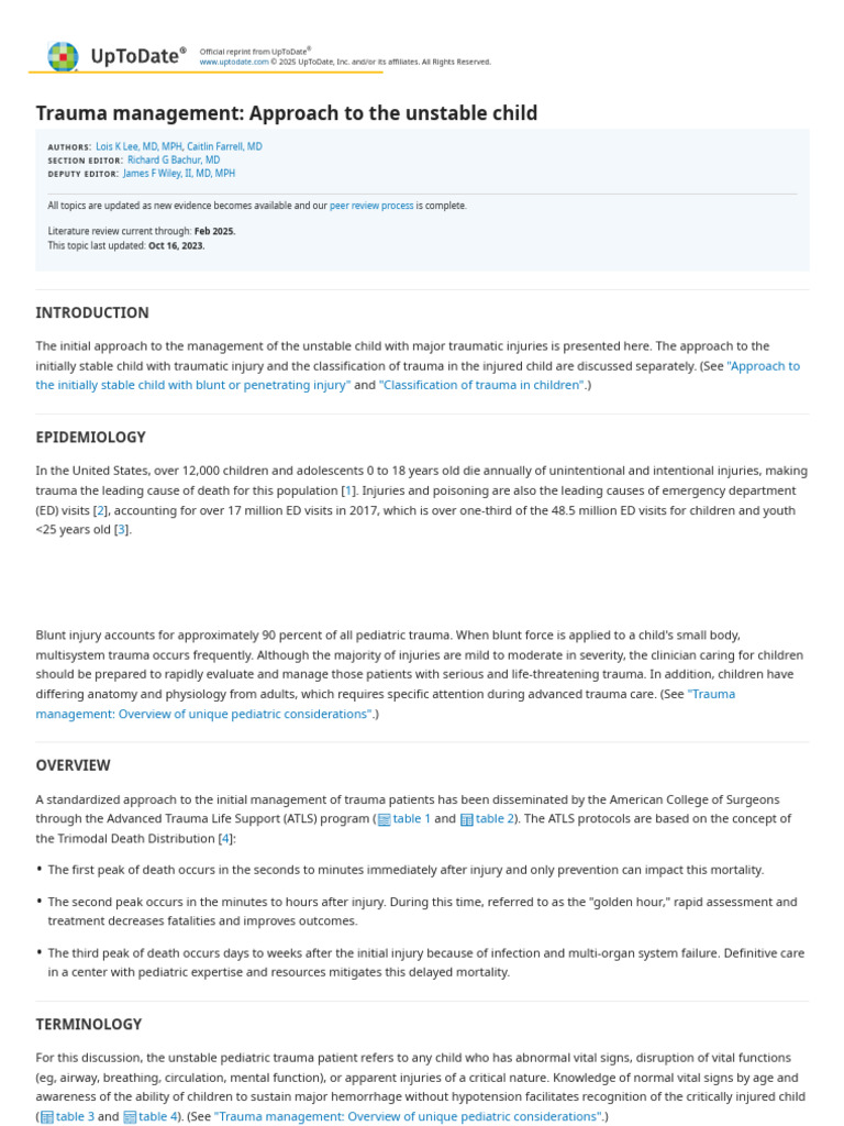 Trauma Management - Approach To The Unstable Child - UpToDate | PDF ...