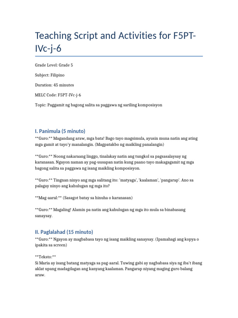 Teaching_Script_Activities_F5PT-IVc-j-6 | PDF