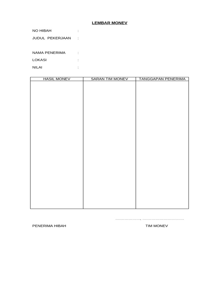 Lembar Monev Hibah Uang | PDF