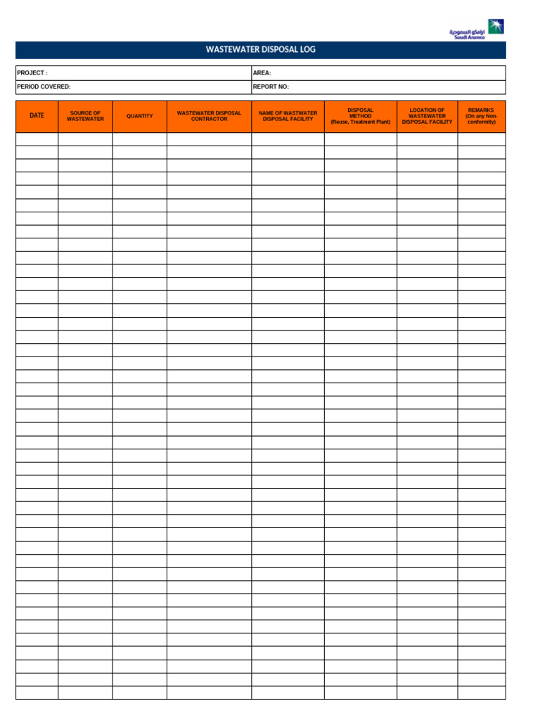Wastewater Disposal Log Template | PDF