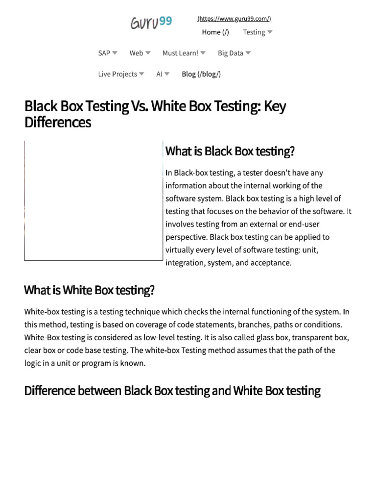 Black Box Testing Vs. White Box Testing_ Key Differences | PDF