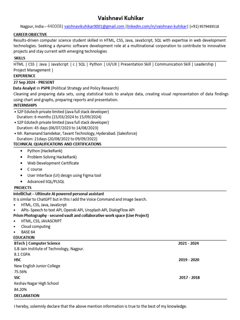 Vaishnavi Resume-1-1 | PDF