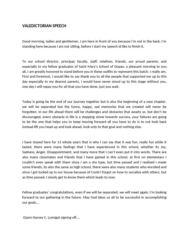 Valedictory Speech | PDF