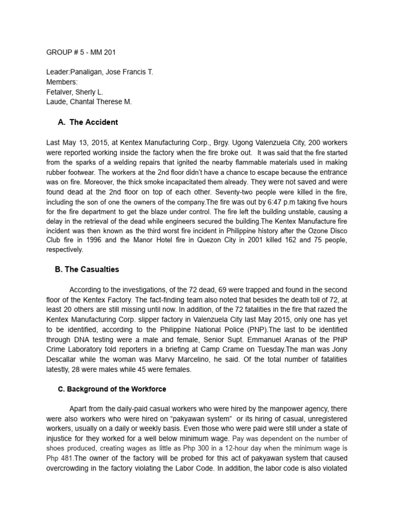 Kentex Fire Incident Analysis 2015 | PDF | Occupational Safety And ...