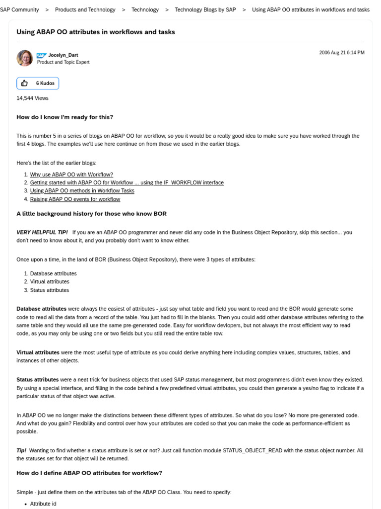 Using ABAP OO Attributes in Workflows and Tasks - SAP Community | PDF ...