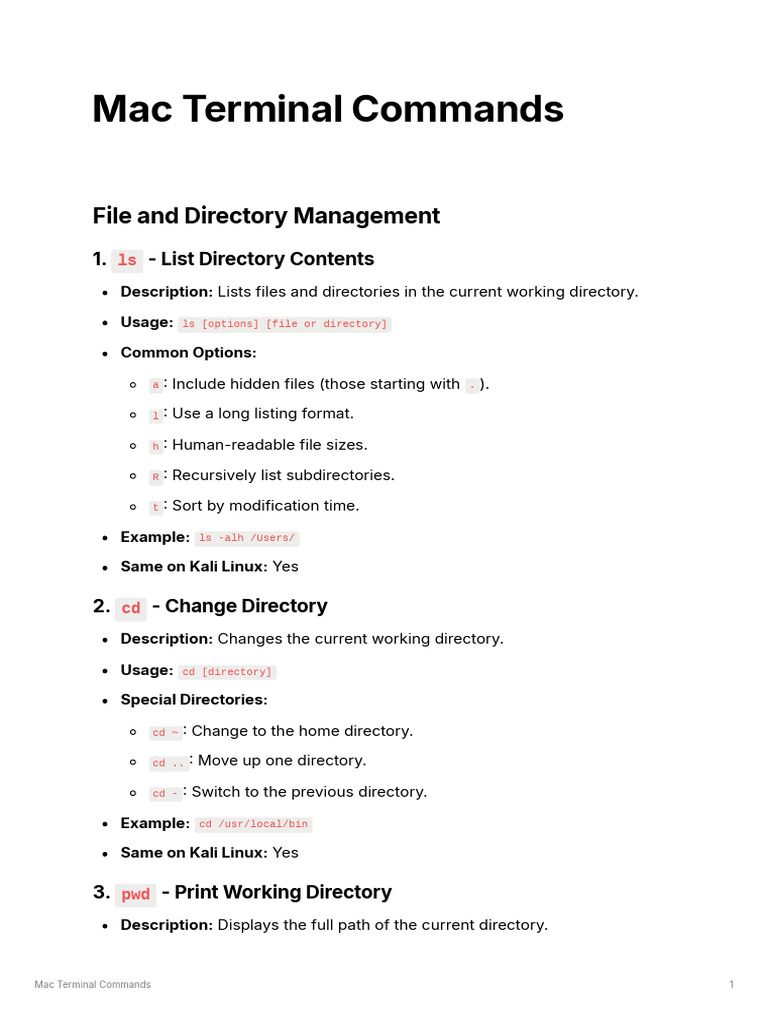 Mac Terminal Cheat Sheet | PDF | Computer File | Computing