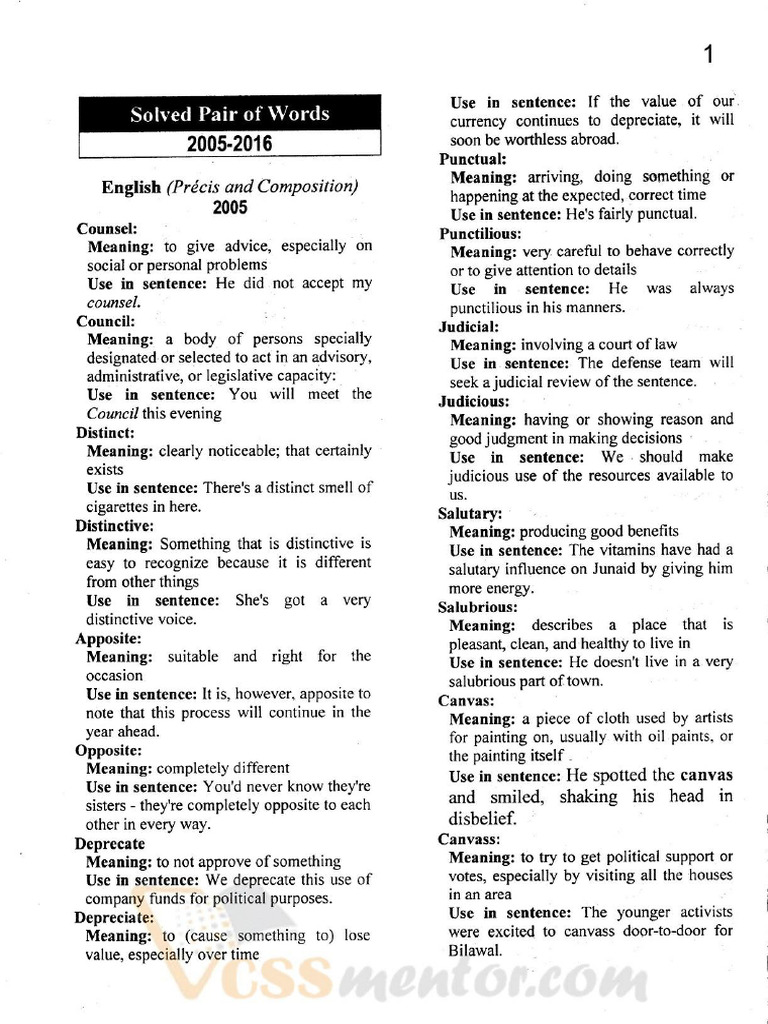 CSS Solved Pair of Words From 2005 To 2017 Updated3 | PDF