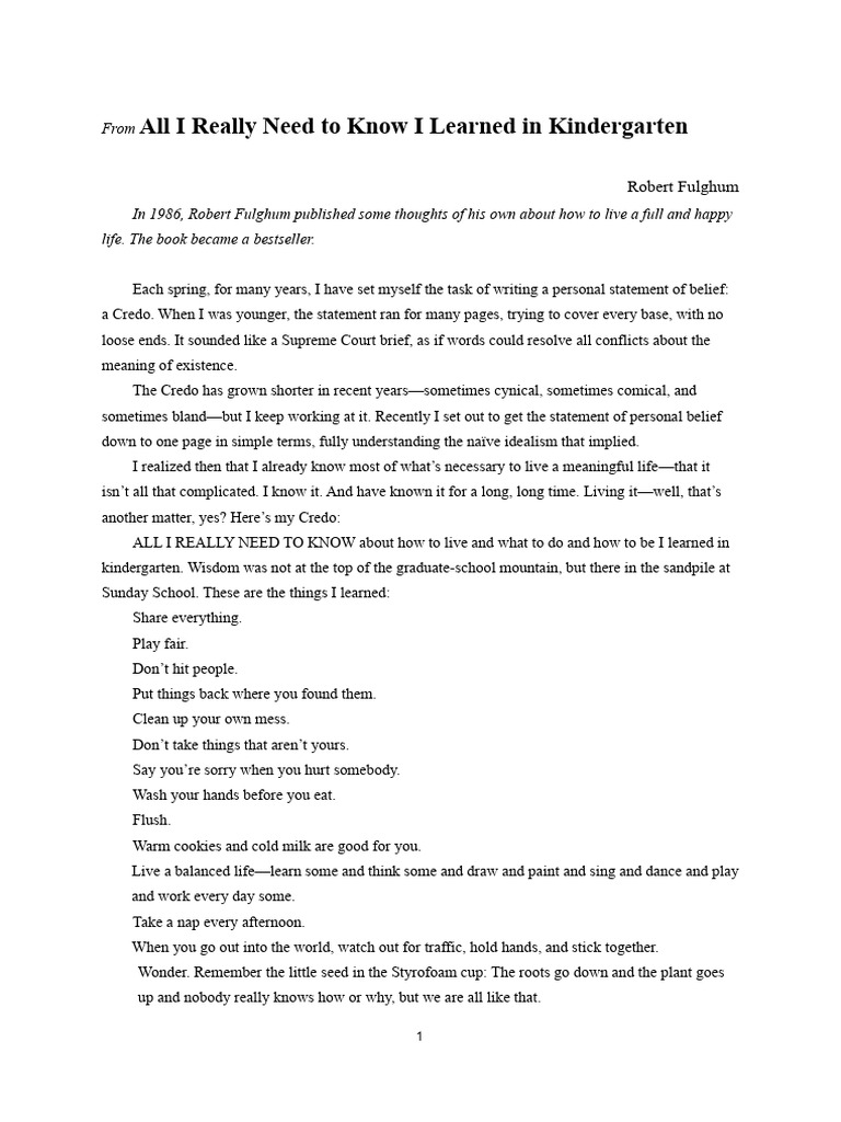 1. from All I Really Need to Know I Learned in Kindergarten | PDF