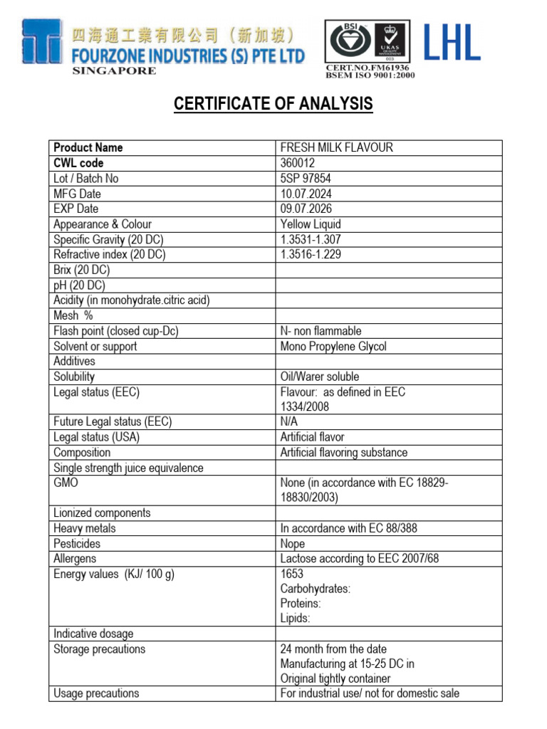FRESH MILK FLAVOR (FORZONE) | PDF