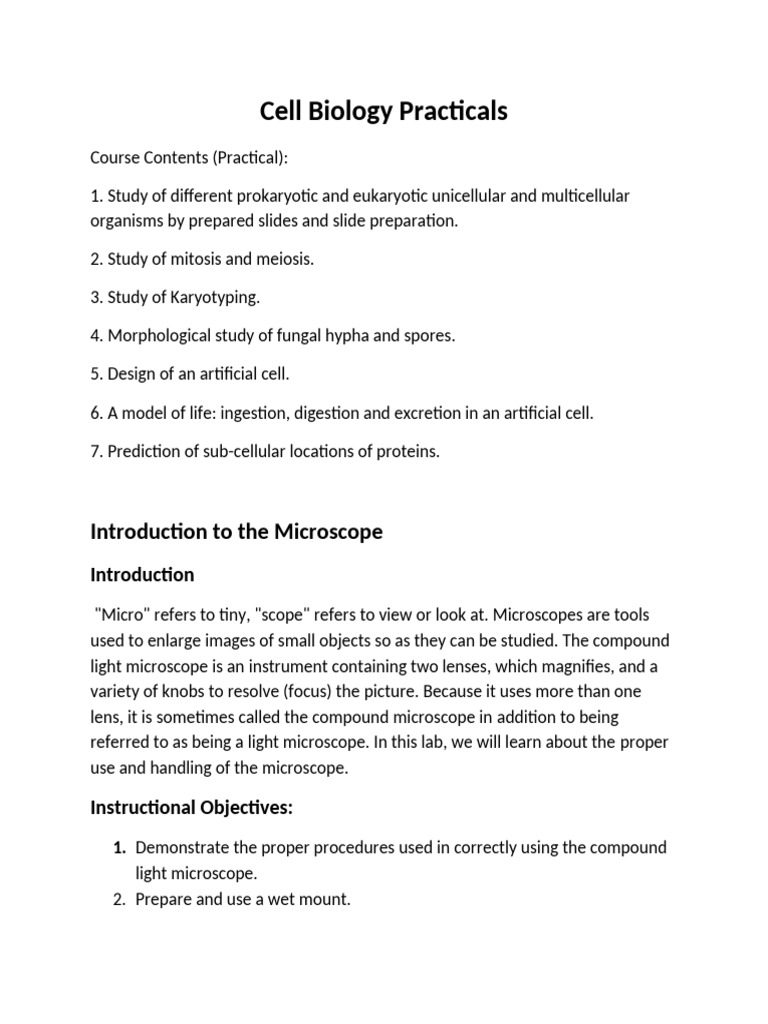 Cell Biology Practicals | PDF | Cell (Biology) | Microscope