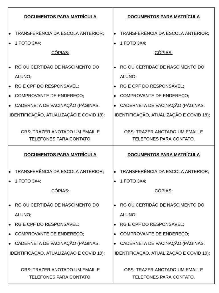Documentos para Matrícula | PDF