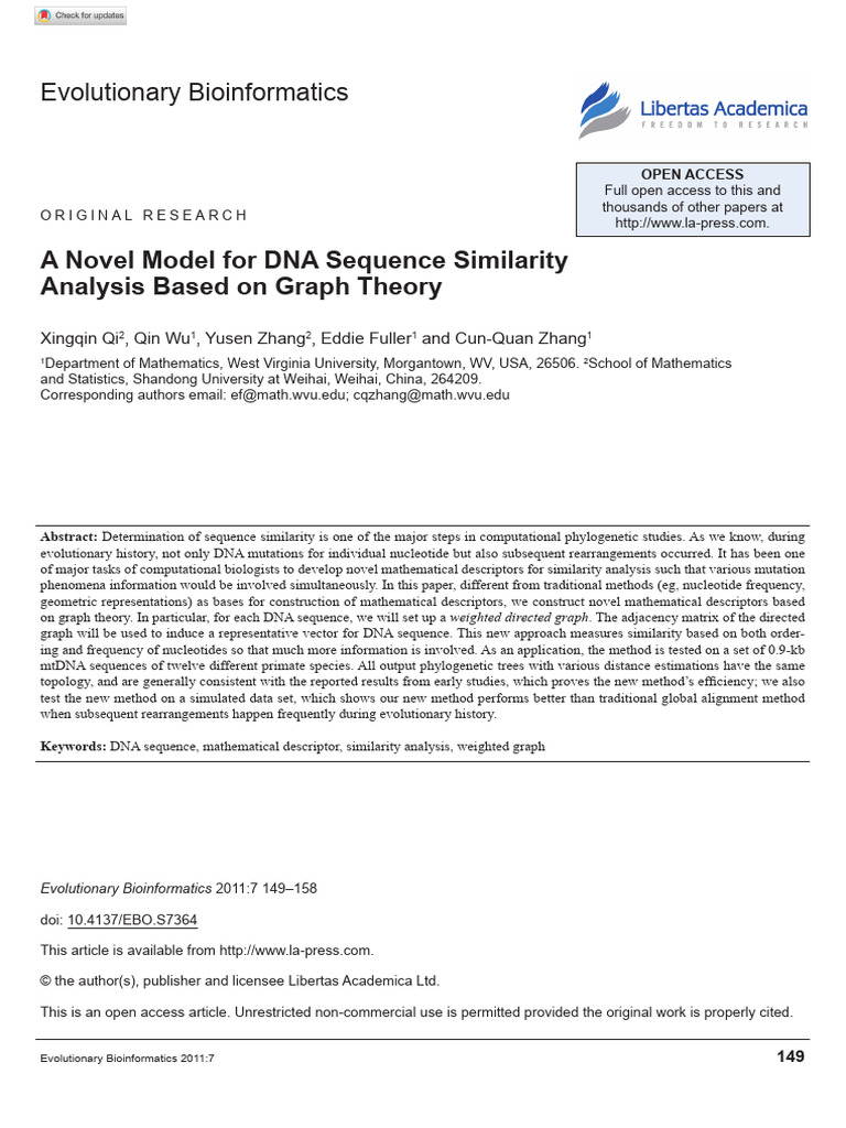 A Novel Model For Dna Sequence Similarity Analysis Based On Graph ...