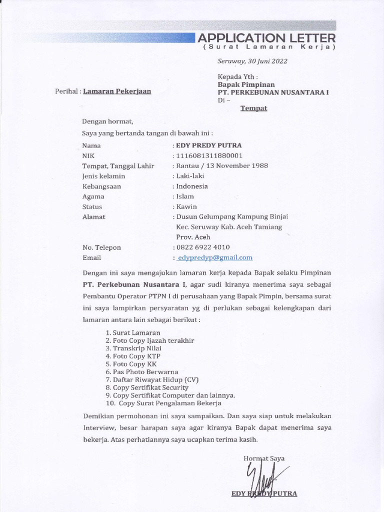 Edy Predy Putra - Pembantu Operator Pks PTPN I | PDF