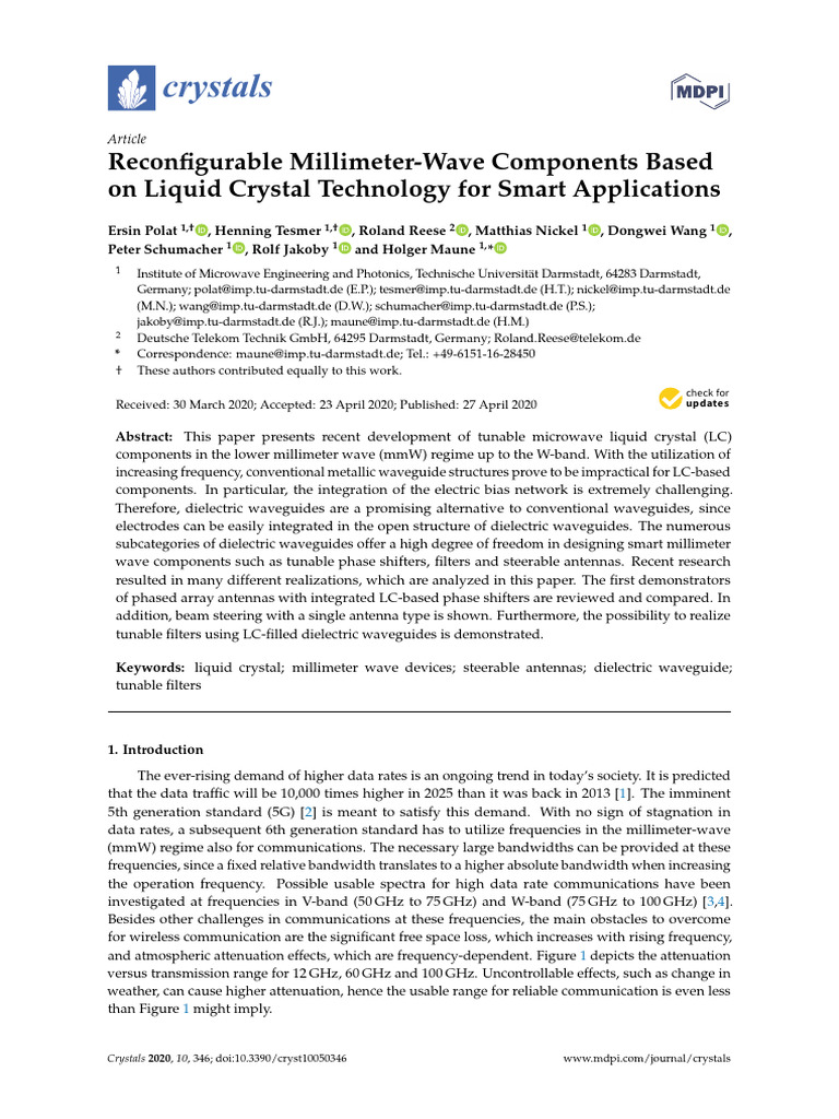 Reconfigurable Millimeter-Wave Components Based On | PDF | Antenna ...