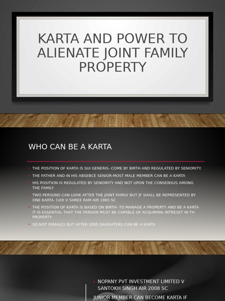 KARTA AND POWER TO ALIENATE JOINT FAMILY PROPERTY | PDF | Property ...