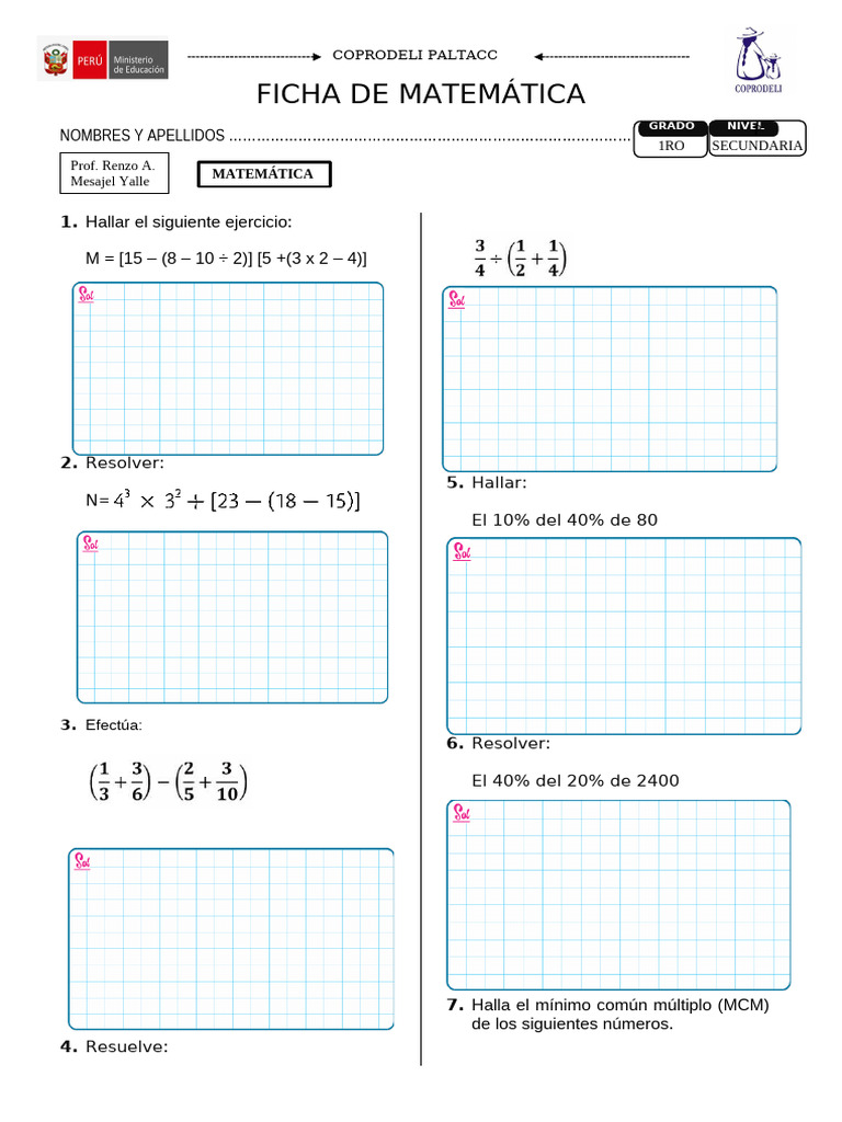 Ficha de matemática 1ro sec | PDF