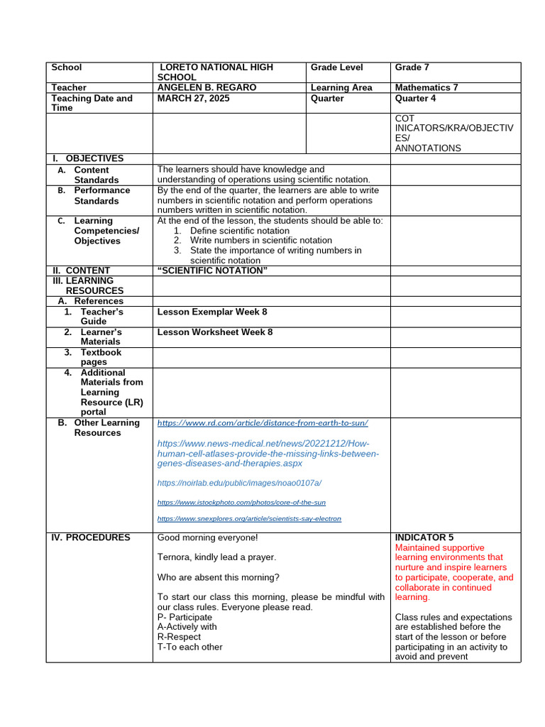Scientific Notation Lesson Plan | PDF | Learning | Teachers
