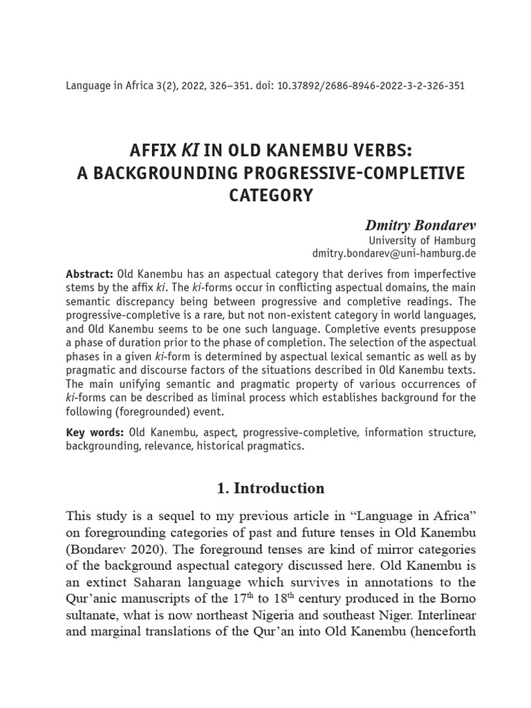 Affix KI in Old Kanembu Verbs A Backgrou | PDF | Grammatical Tense | Clause