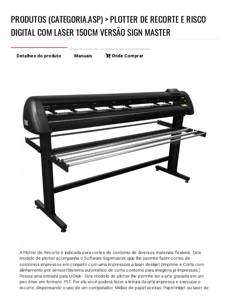 Plotter de Recorte e Risco Digital Com Laser 150cm Versão Sign Master | PDF | Cloreto de ...