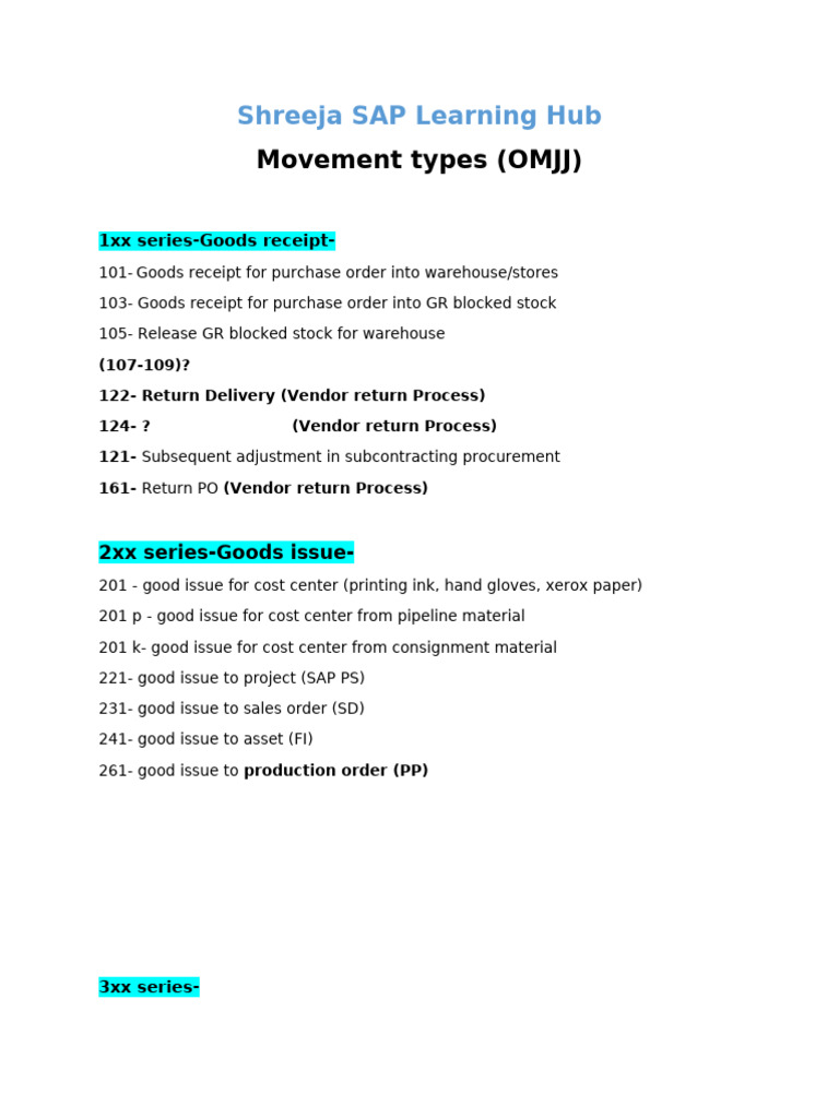 SAP Movement Types Overview | PDF