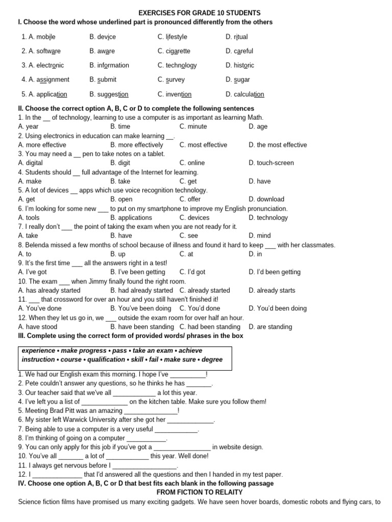 Grade 10 English Language Exercises | PDF | Smartphone