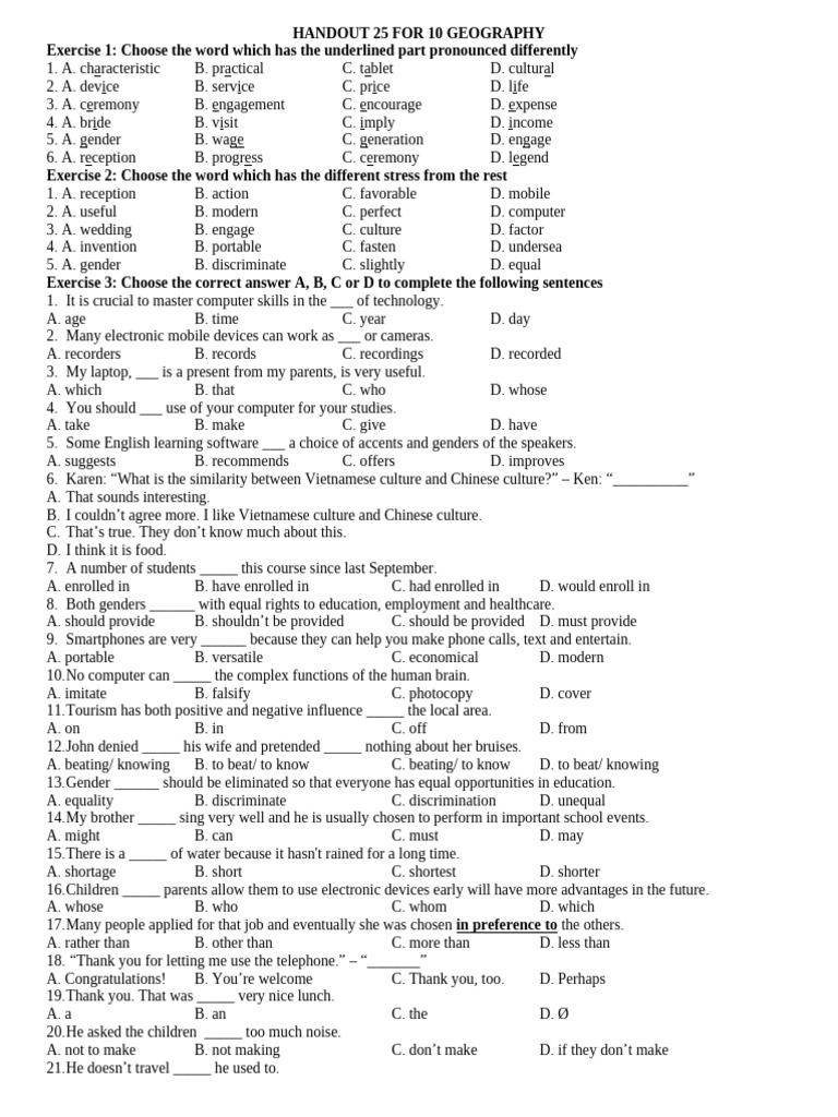 Handout 25 For 10 Geography | PDF | Malnutrition | Poverty