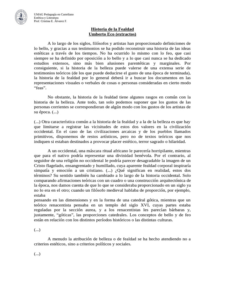 Historia de La Fealdad Eco | PDF | Belleza | Estética
