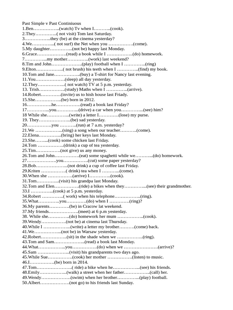 Past Simple vs. Past Continuous Exercises | PDF | Drink