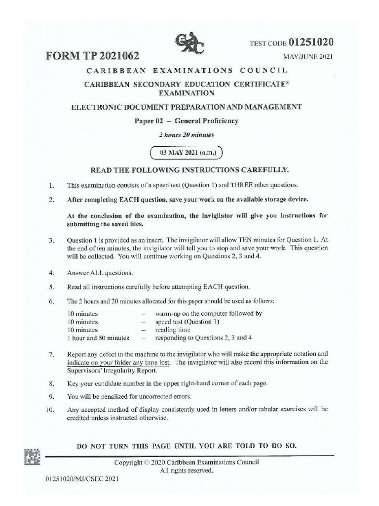 CSEC EDPM - PP2 - MayJune 2021 | PDF