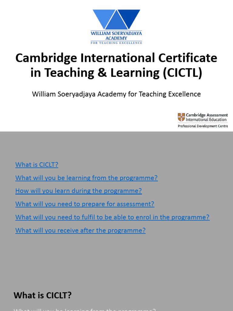 Cambridge International Certificate in Teaching and Learning (CICTL ...