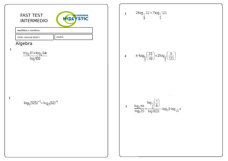 Álgebra Fast Test - Intermedio | PDF