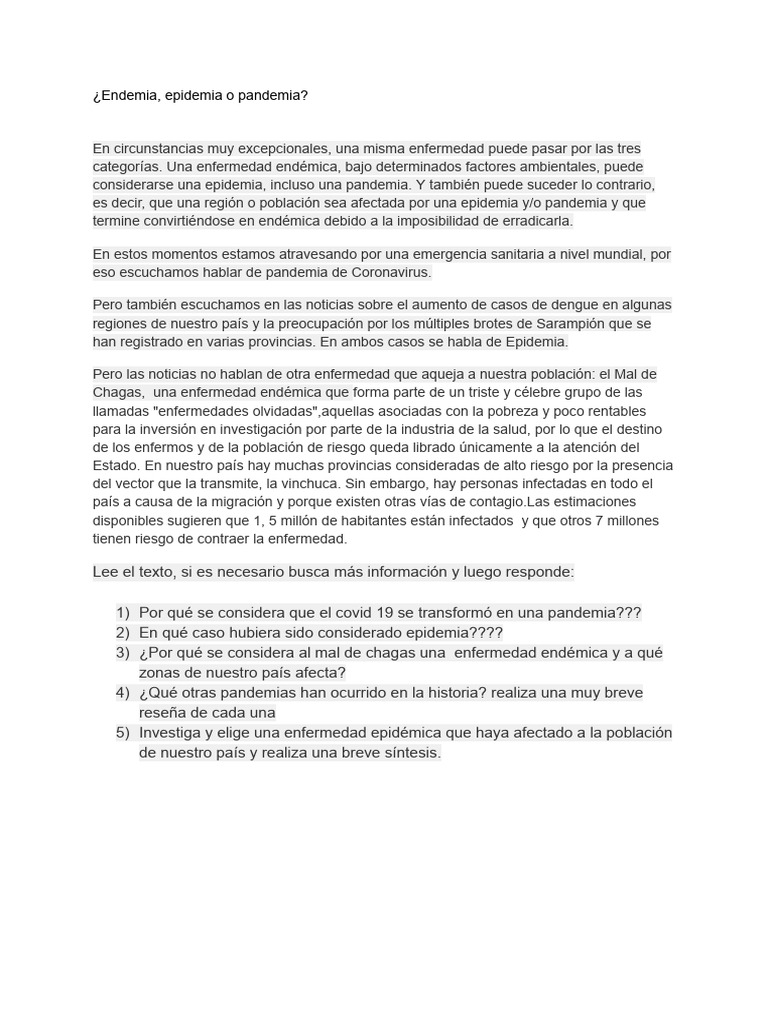Endemia, Epidemia o Pandemia | PDF