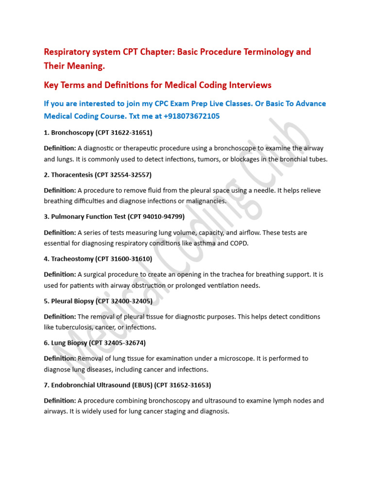 Respiratory System CPT Chapter Basic Terms 2 | PDF | Respiratory ...