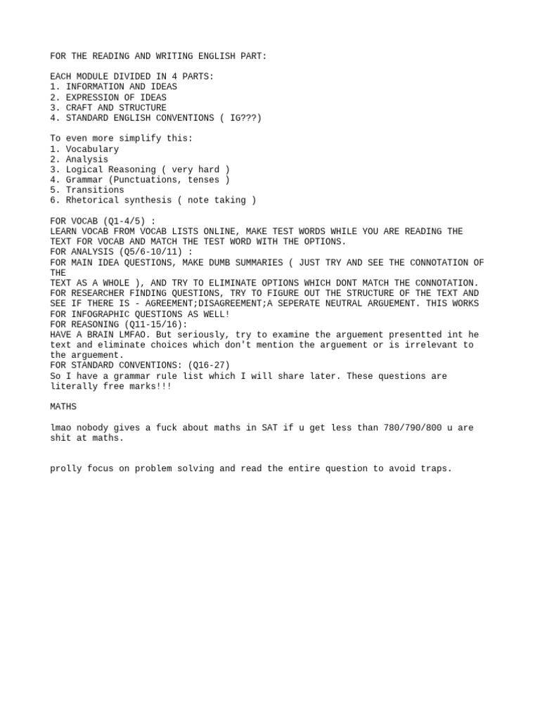 SAT Reading and Writing Study Guide | PDF